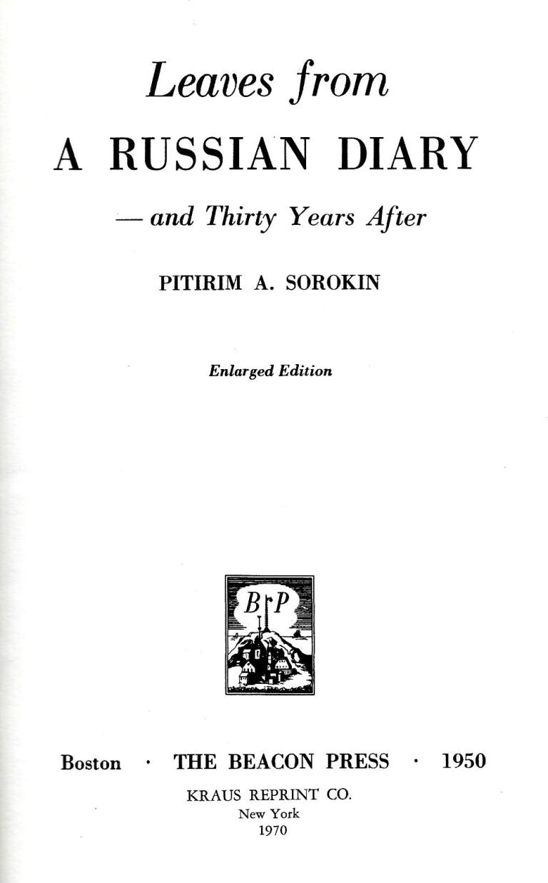 2 – Leaves from A Russian Diary – Pitirim Alexandrovich Sorokin