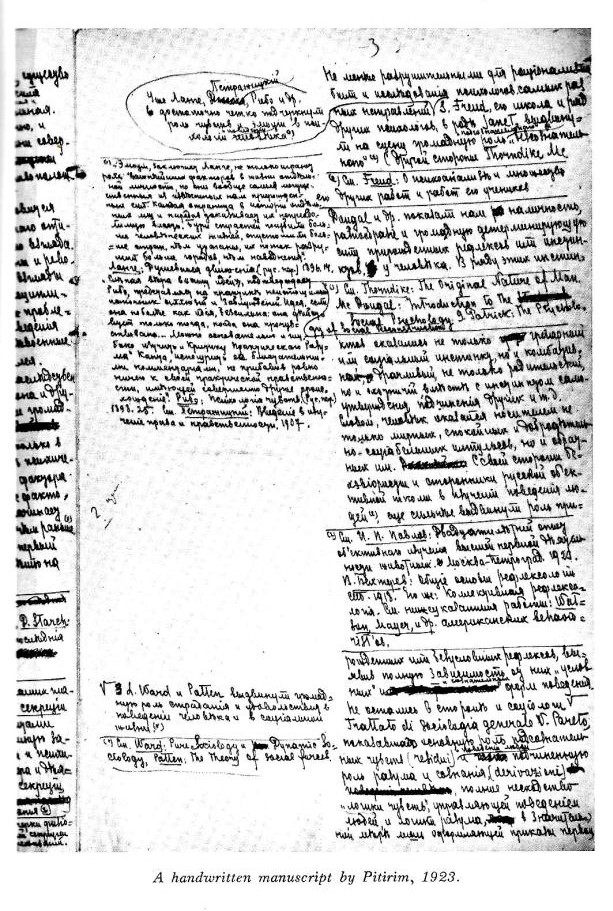 handwritten manuscript page by Pitirim A. Sorokin (in Russian), 1923 ...