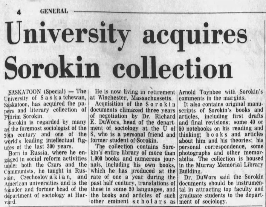 university acquires Sorokin collection – Pitirim Alexandrovich Sorokin